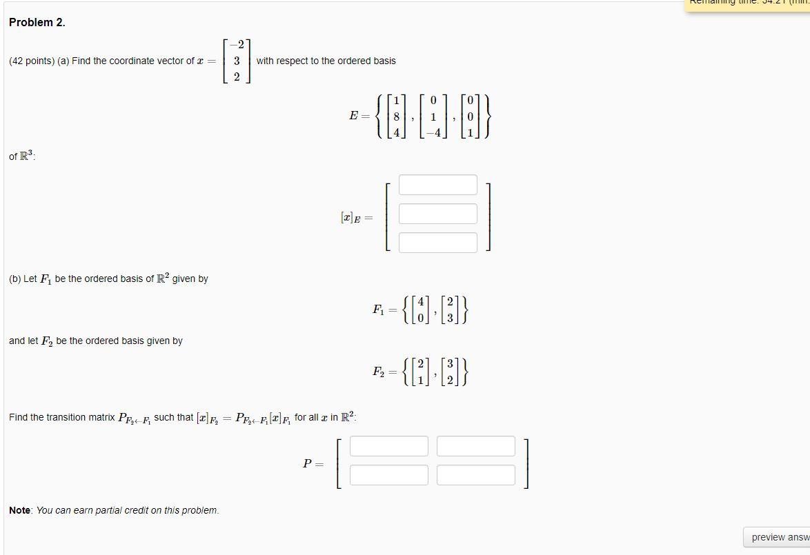 Solved Problem 2. (42 points) (a) Find the coordinate vector | Chegg.com Solved Problem 2. (42 points) (a) Find the coordinate vector | Chegg.com