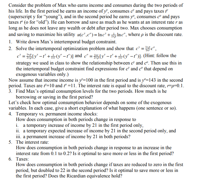 Intertemporal Consumption Choice Consider the problem | Chegg.com