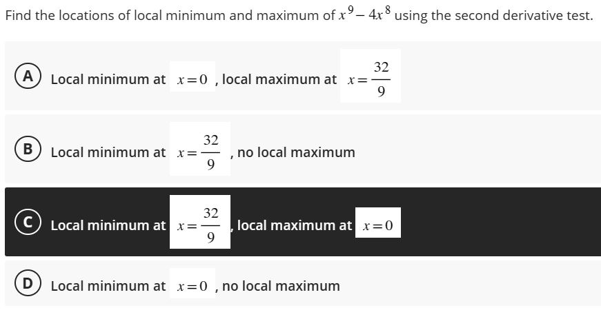 Solved Find the locations of local minimum and maximum of | Chegg.com