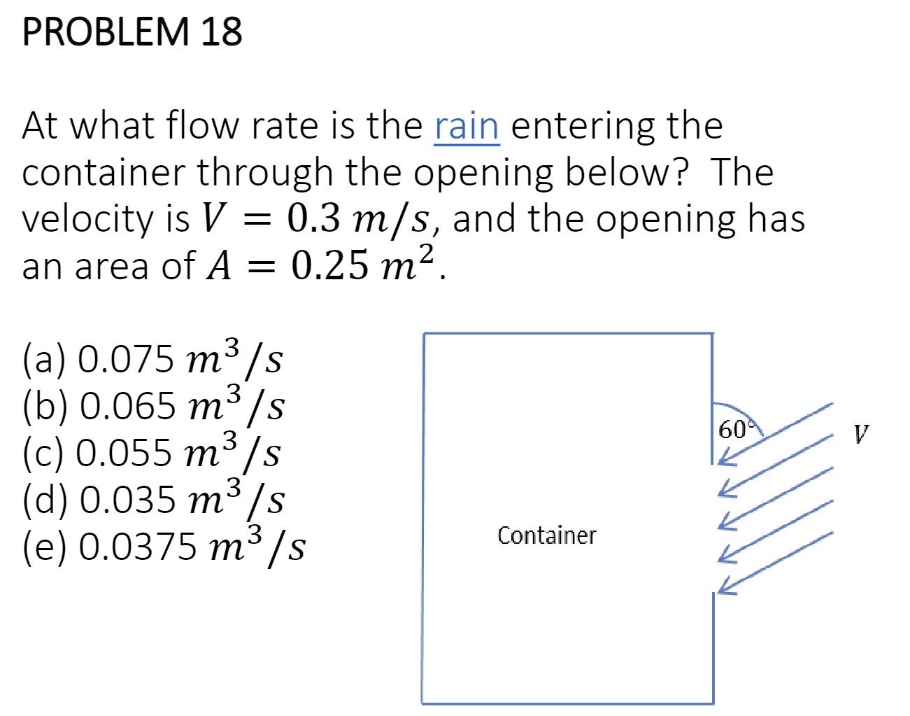 Solved PROBLEM 18At what flow rate is the rain entering the | Chegg.com