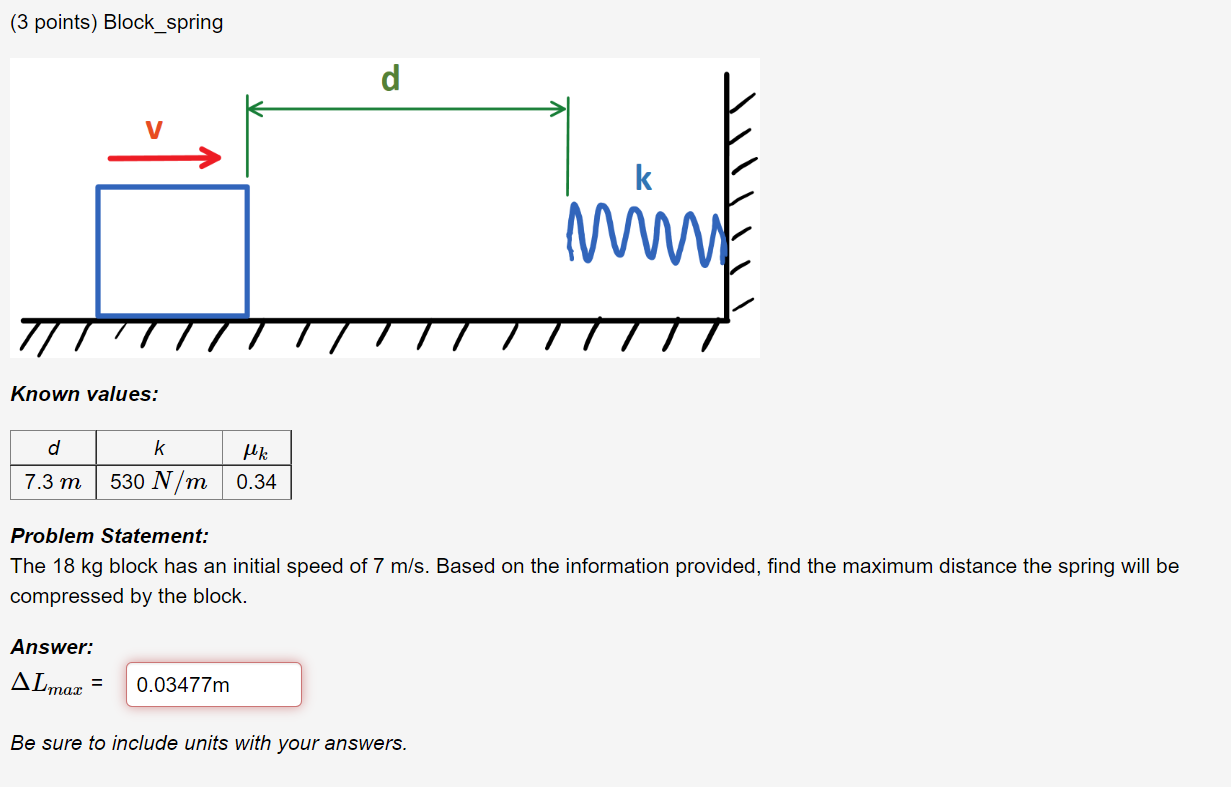 Solved (3 points) Block_spring Known values: Problem | Chegg.com