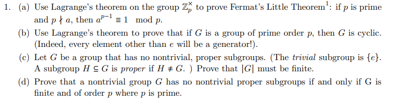 Solved 1. (a) Use Lagrange's theorem on the group Zp×to | Chegg.com
