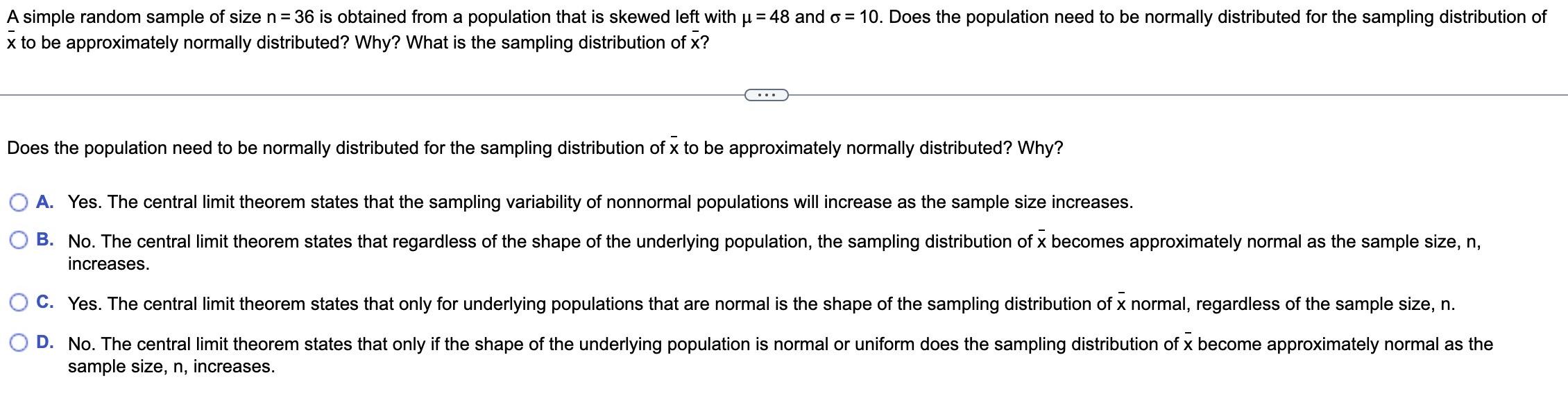 Solved simple random sample of size n=36 is obtained from a | Chegg.com