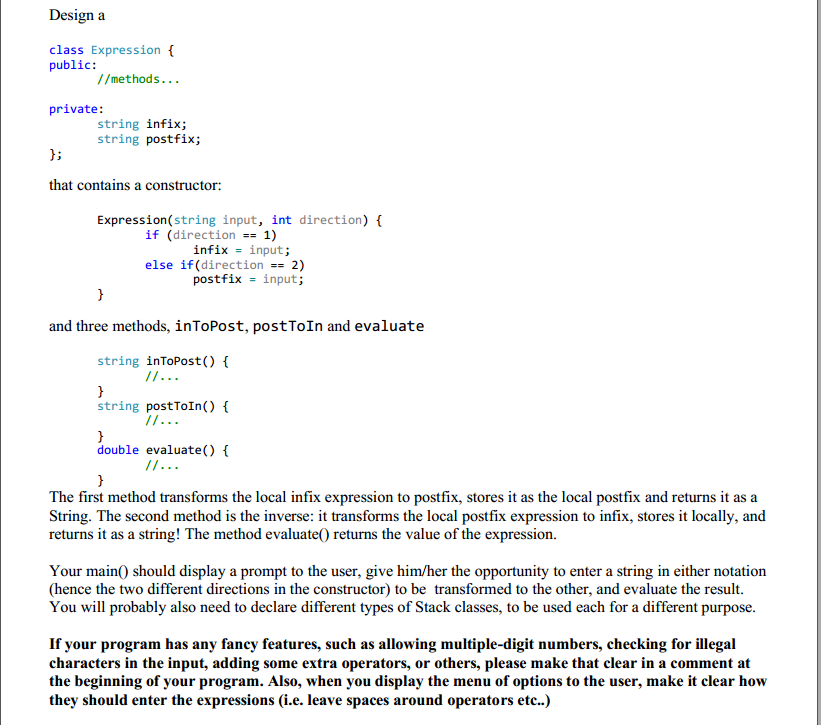 Design a class Expression { public: //methods... | Chegg.com
