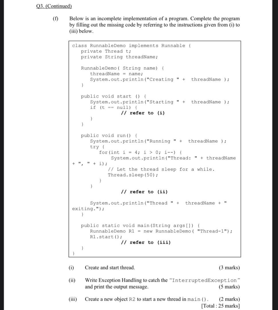 Solved Q3. (Continued) Below is an incomplete implementation | Chegg.com