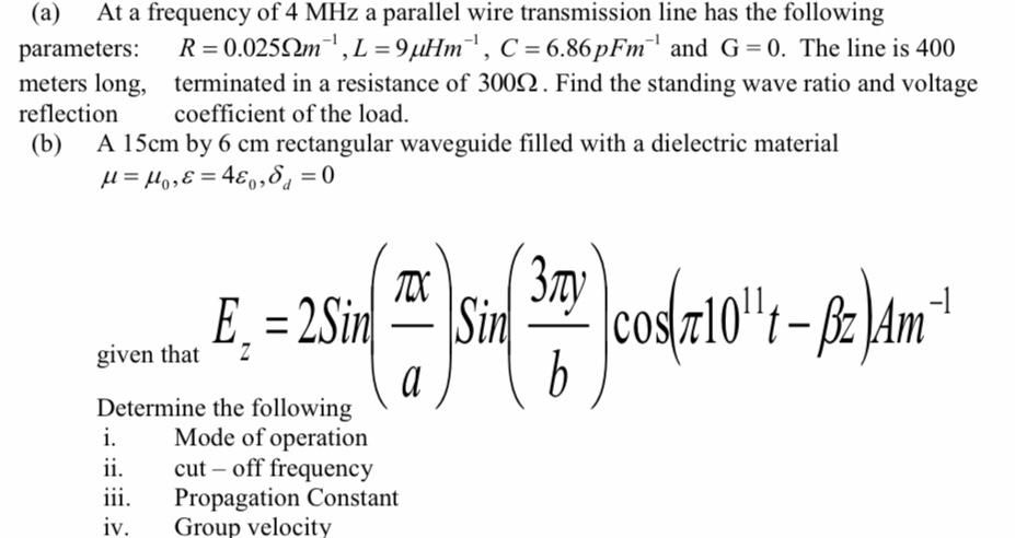 Solved (a) At ﻿a frequency of 4 MHz ﻿a parallel wire | Chegg.com