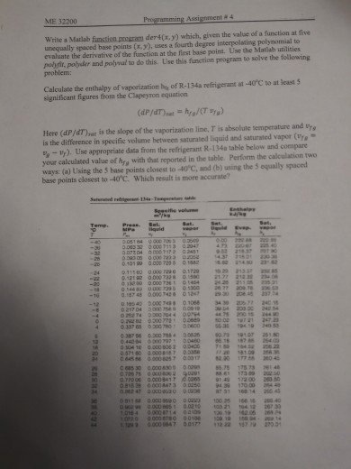 Programming Assignment 4 ME 32200 Write a Matlab | Chegg.com