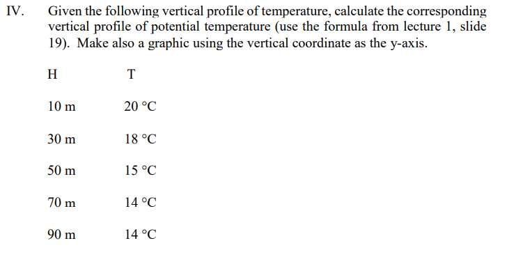 Solved IV. Given the following vertical profile of | Chegg.com