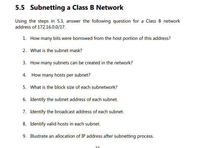 Solved 5.4 Subnetting a Class A Network Using the steps in | Chegg.com