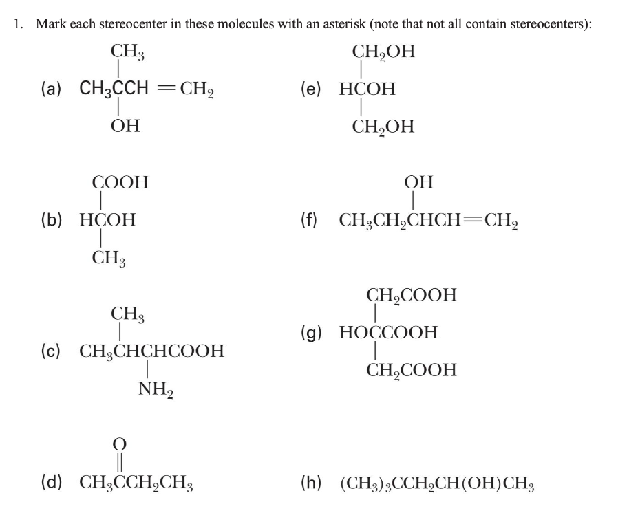 Solved 1. Mark each stereocenter in these molecules with an | Chegg.com