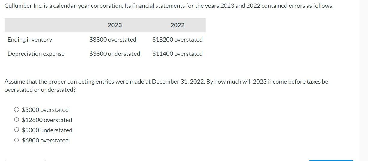 Solved Assume that the proper correcting entries were made | Chegg.com