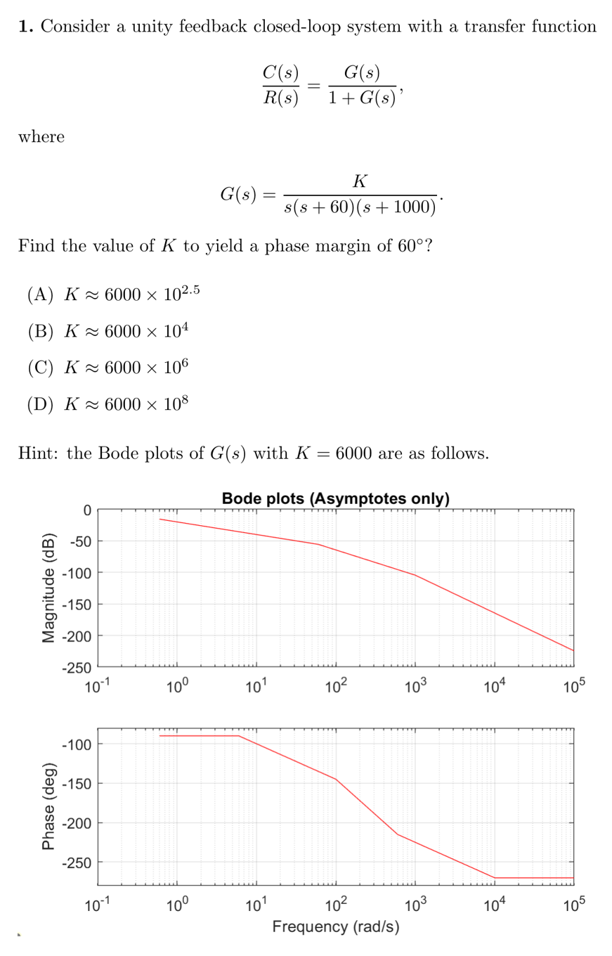 Solved 1. Consider a unity feedback closed-loop system with | Chegg.com