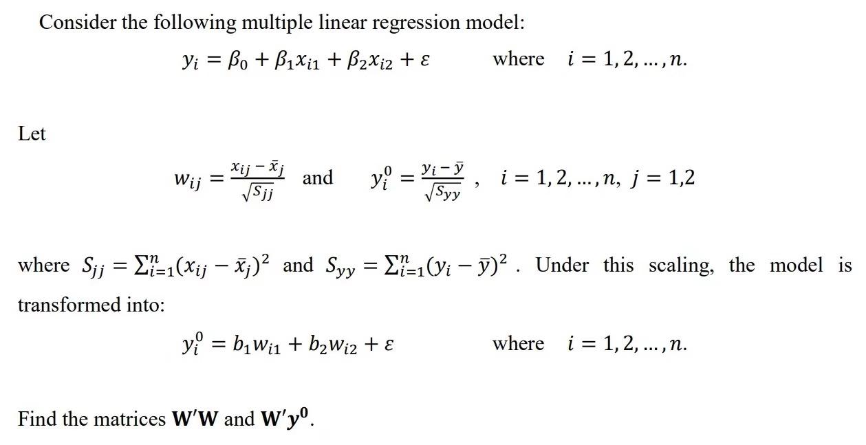 Solved Consider the following multiple linear regression | Chegg.com