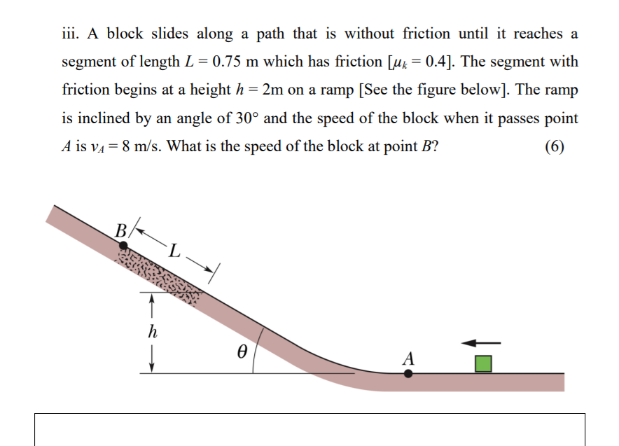 Solved iii. A block slides along a path that is without | Chegg.com