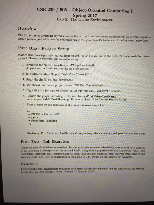 CSE 230 505 bject-oriented Computing I Spring 2017 | Chegg.com