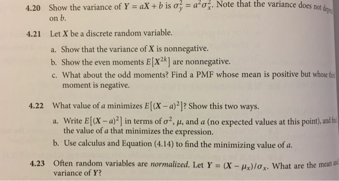 Solved Show the variance of Y aX + b is σ-a20% Note that the | Chegg.com