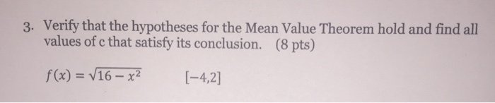 Solved Verify that the hypotheses for the Mean Value Theorem | Chegg.com