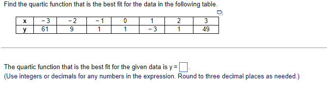 Solved Find the quartic function that is the best fit for | Chegg.com
