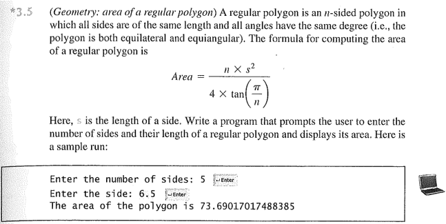 Solved *3.5 (Geometry: area of a regular polygon) A regular | Chegg.com