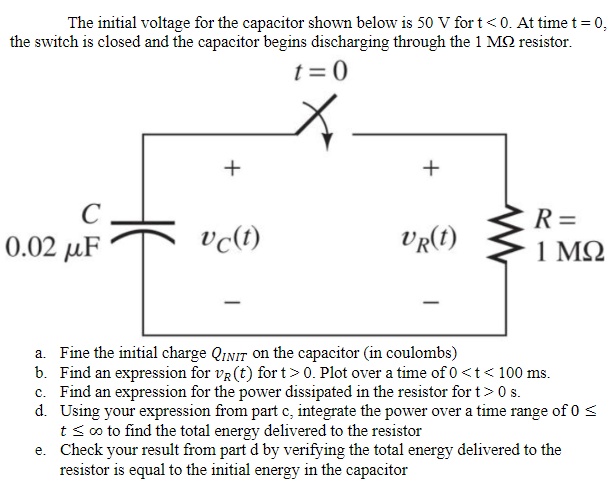 Solved The initial voltage for the capacitor shown below is | Chegg.com