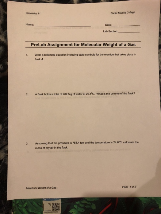 Chemistry 11 Santa Monica College Name: Date: Lab | Chegg.com