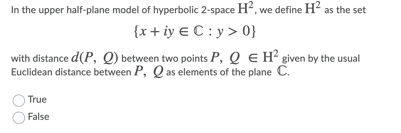 Solved In the upper half-plane model of hyperbolic 2-space | Chegg.com