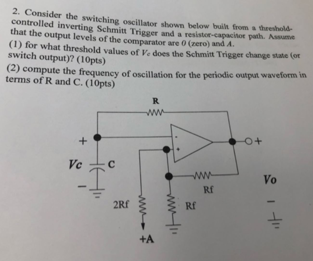 2. Consider the switching oscillator shown below | Chegg.com