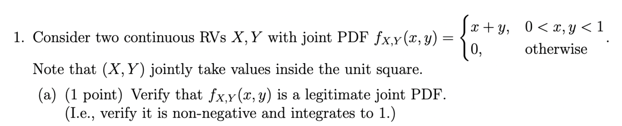 Solved 1. Consider two continuous RVsX,Y with joint | Chegg.com