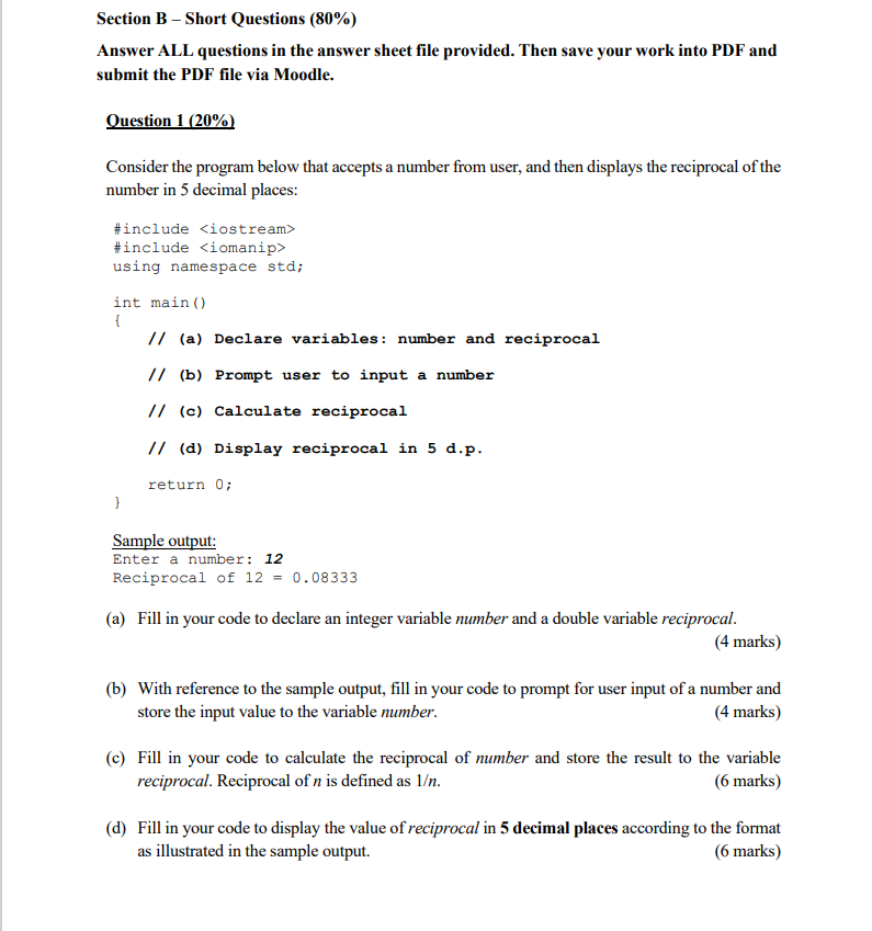Solved Section B - Short Questions (80%) Answer ALL | Chegg.com