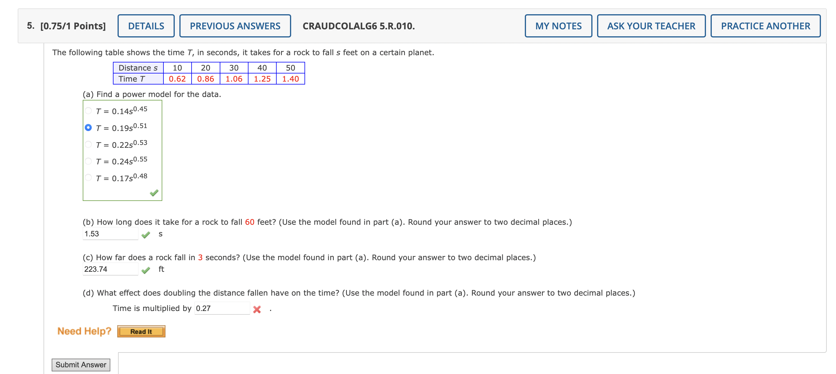 (a) Find a power model for the data. | Chegg.com