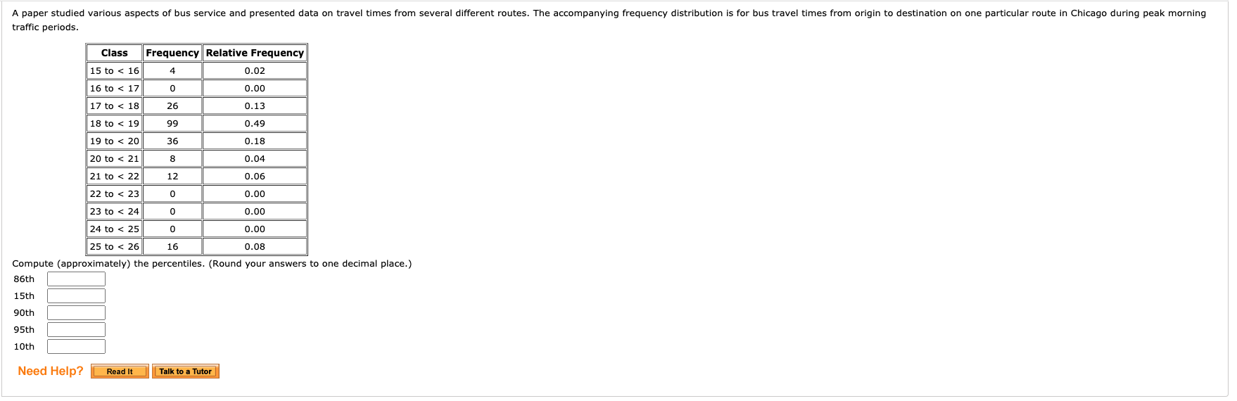 Solved A paper studied various aspects of bus service and | Chegg.com