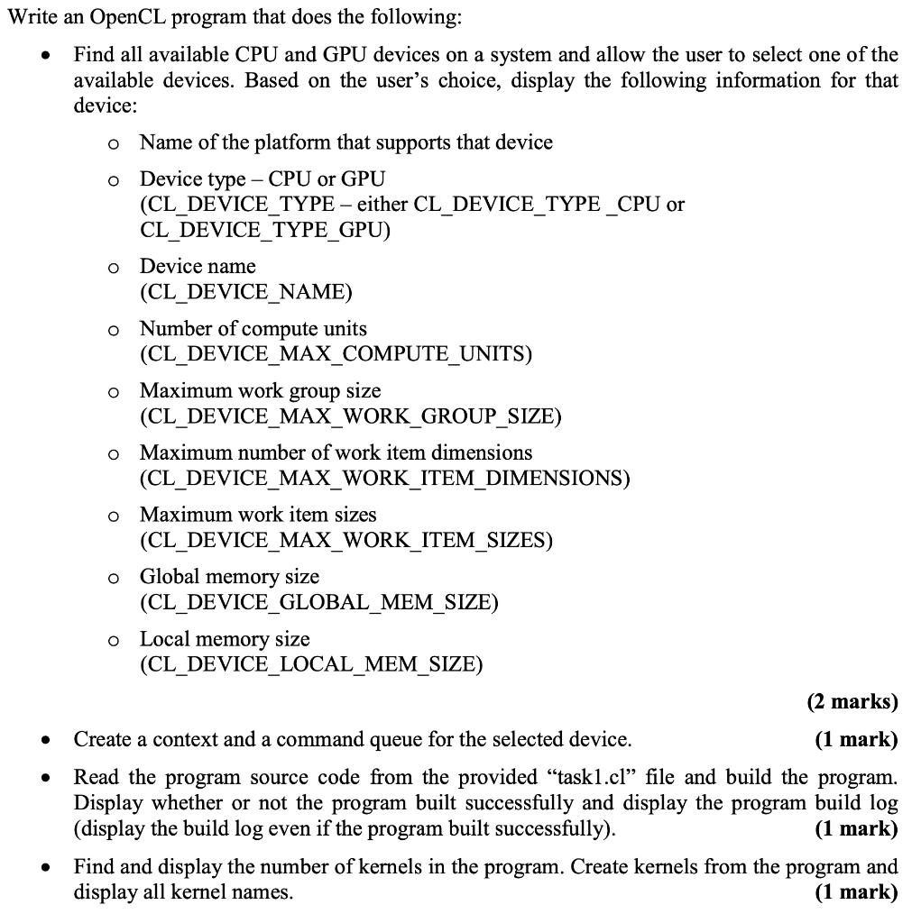 . Write an OpenCL program that does the following: | Chegg.com