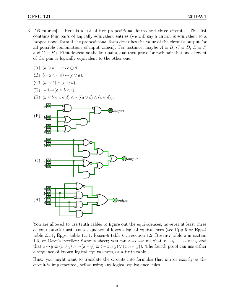 Solved CPSC 121 2019W1 3. 16 marks Here alst of five | Chegg.com