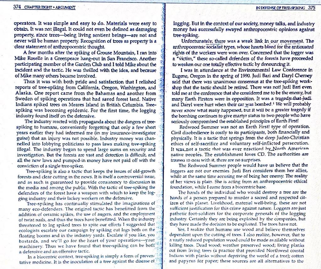 Solved 372 CHAPTER EIGHT ARGUMENT IN DEFENSE OF TREE SPIKING | Chegg.com