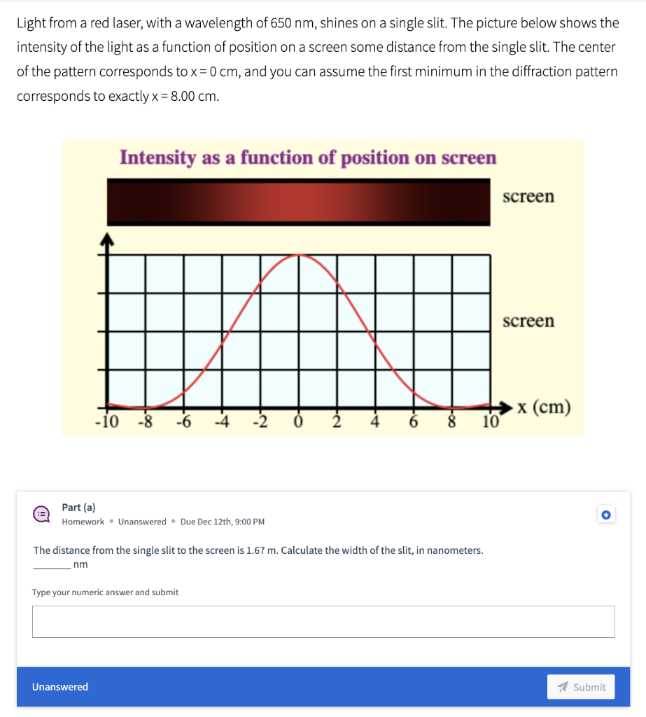 Solved Light from a red laser, with a wavelength of 650 nm, | Chegg.com