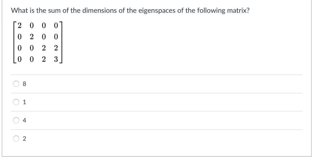 Solved What is the sum of the dimensions of the eigenspaces | Chegg.com