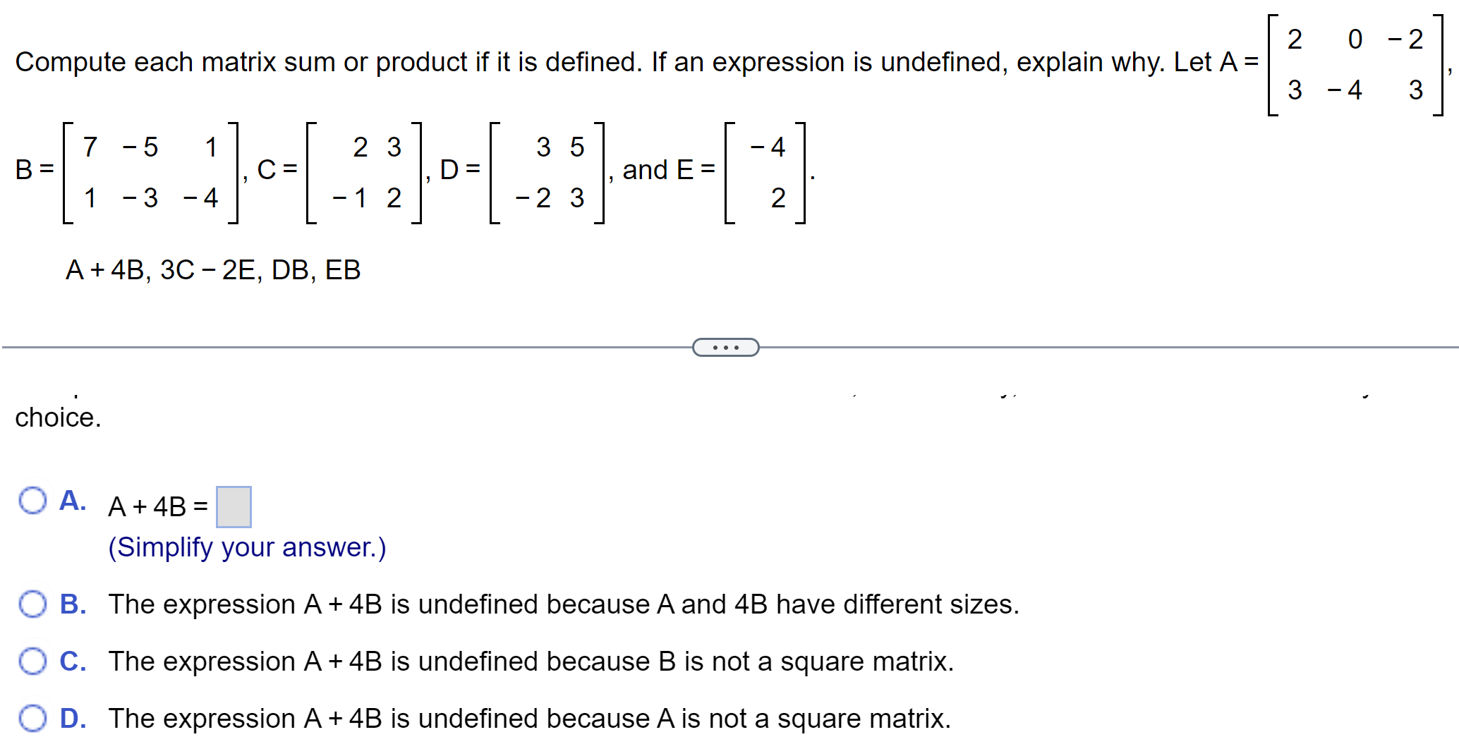 Solved Compute each matrix sum or product if it is defined. | Chegg.com