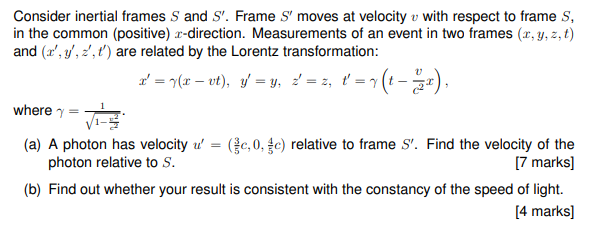 Solved Consider inertial frames S ﻿and S'. ﻿Frame S' ﻿moves | Chegg.com