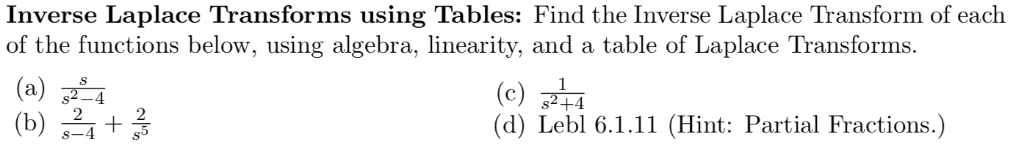 Solved Inverse Laplace Transforms using Tables: Find the | Chegg.com