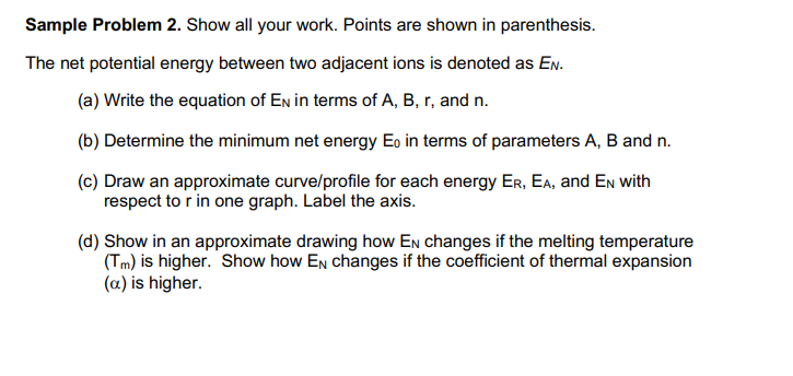 Solved Sample Problem 2. Show all your work. Points are | Chegg.com