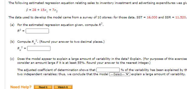 Solved The following estimated regression equation relating | Chegg.com