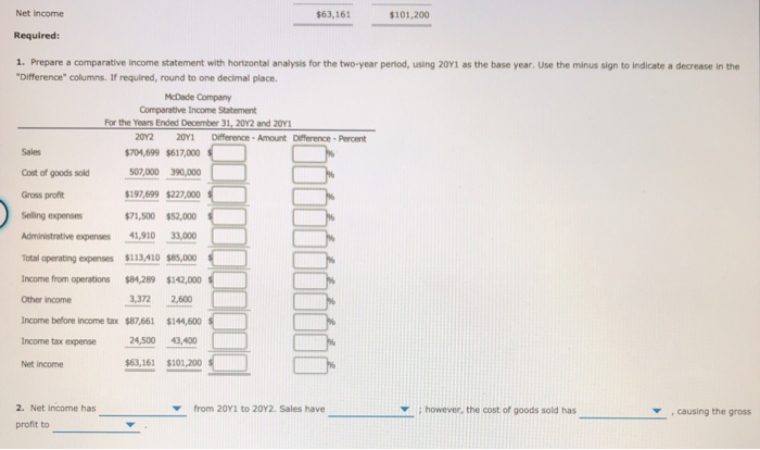 Solved Horizontal Analysis of Income Statement For 20Y2, | Chegg.com