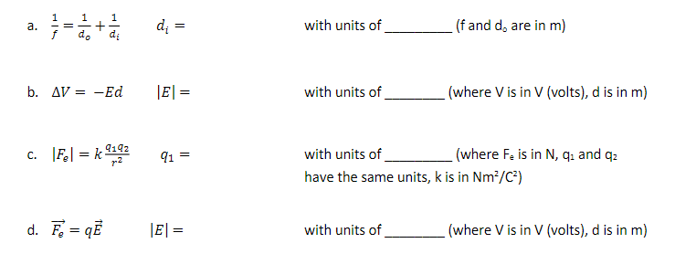 Solved a. f1=do1+di1di= with units of ( f and d0 are in m ) | Chegg.com