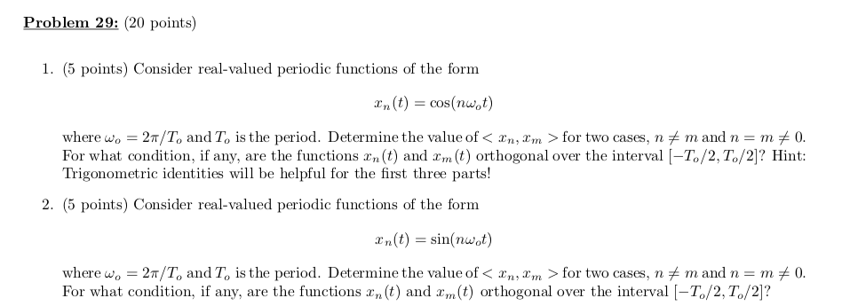 Solved Problem 29: (20 points) 1. (5 points) Consider | Chegg.com