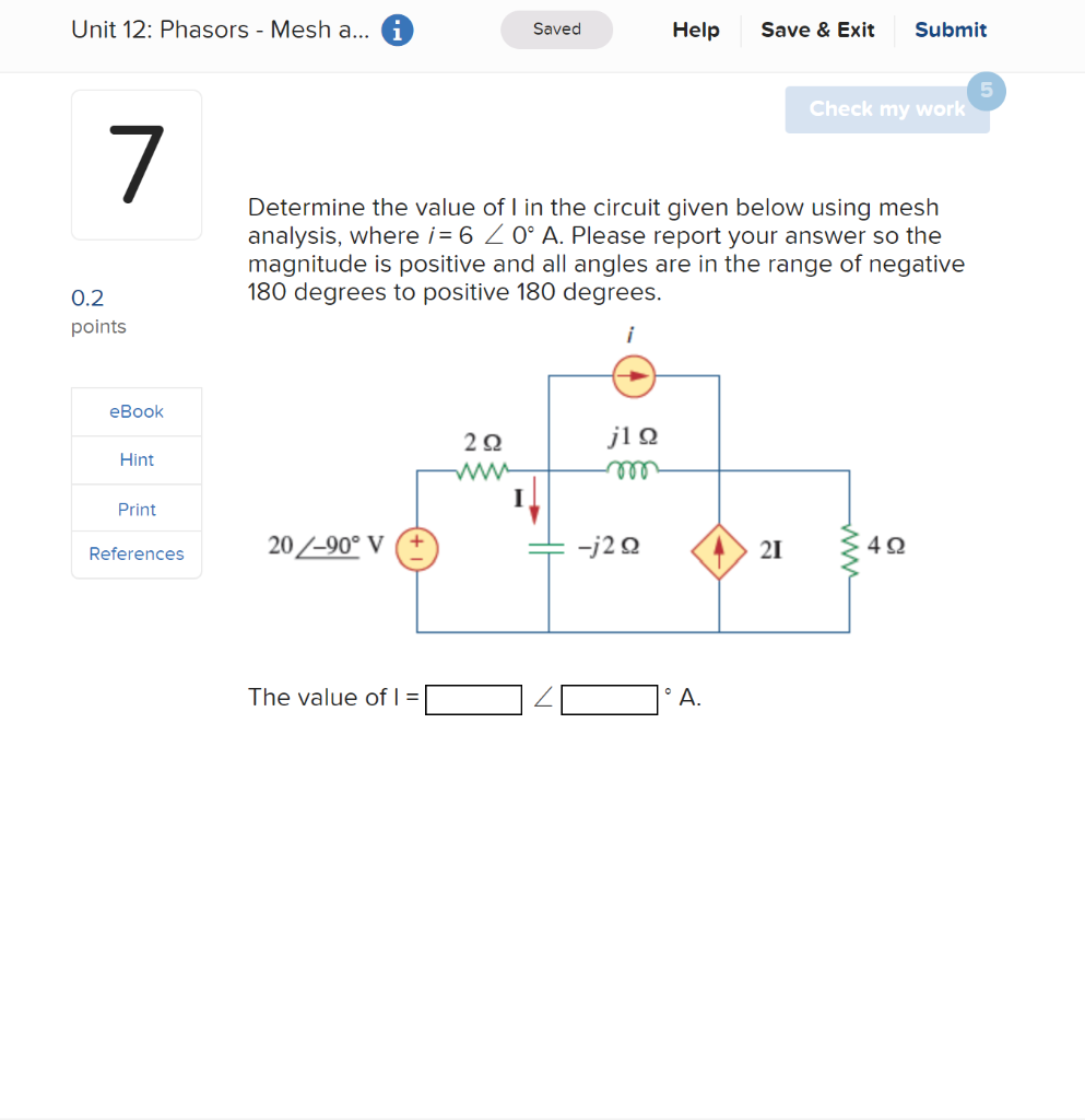 Solved Unit 12: Phasors - Mesh a... G Saved Help Save & Exit | Chegg.com