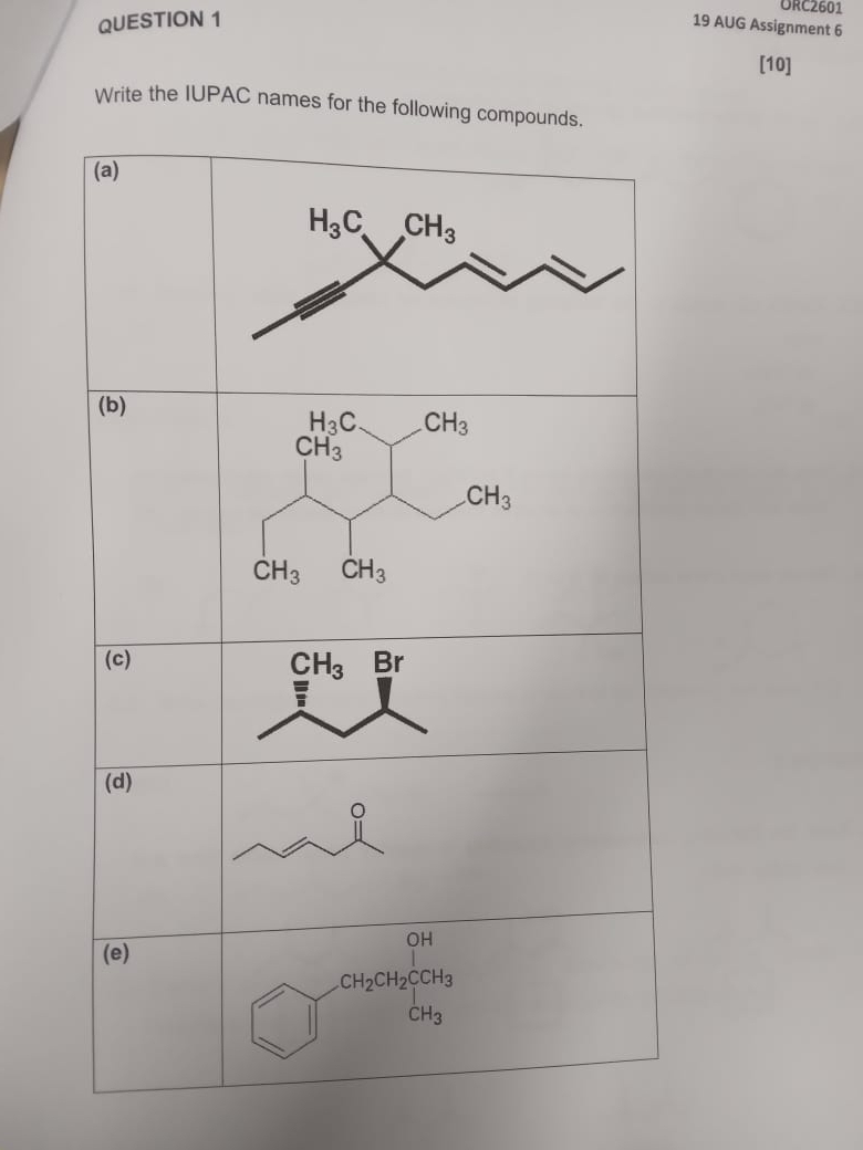 Solved QUESTION 1Write the IUPAC names for the following | Chegg.com