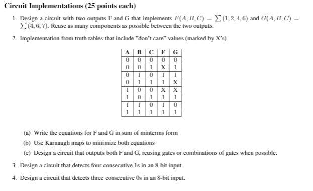 Solved Circuit Implementations (25 points each) 1. Design a | Chegg.com
