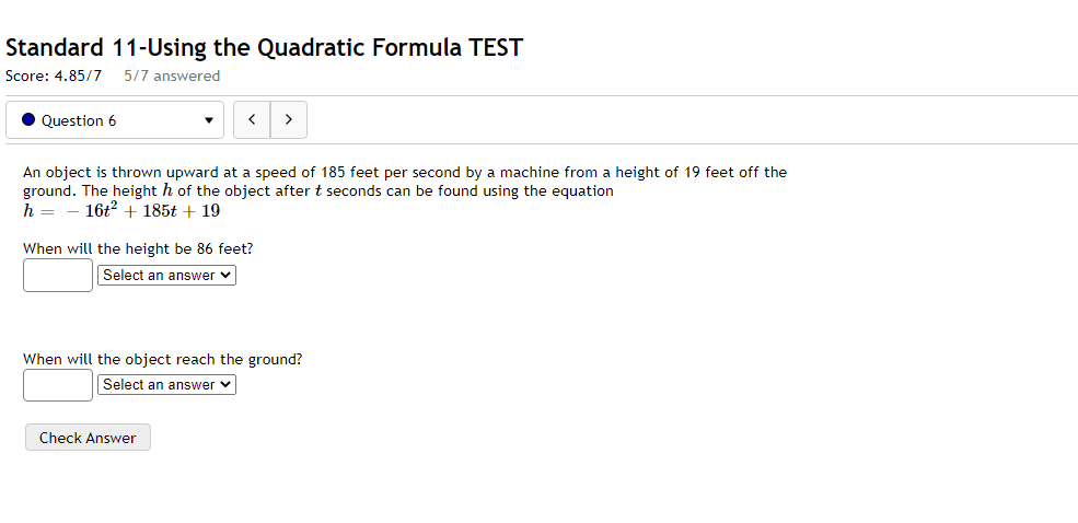 Solved Standard 11-Using the Quadratic Formula TEST Score: | Chegg.com