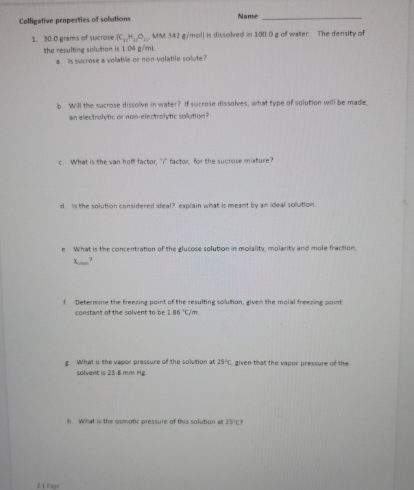 Solved Colligative Properties of Solutions Pure liquids can | Chegg.com
