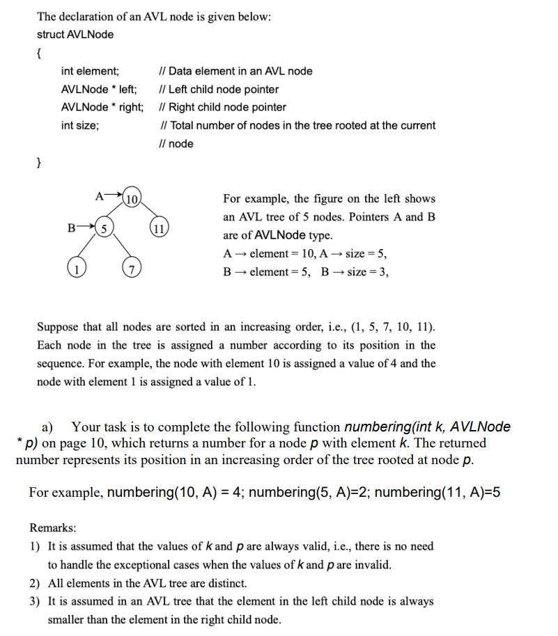Solved The declaration of an AVL node is given below: struct | Chegg.com